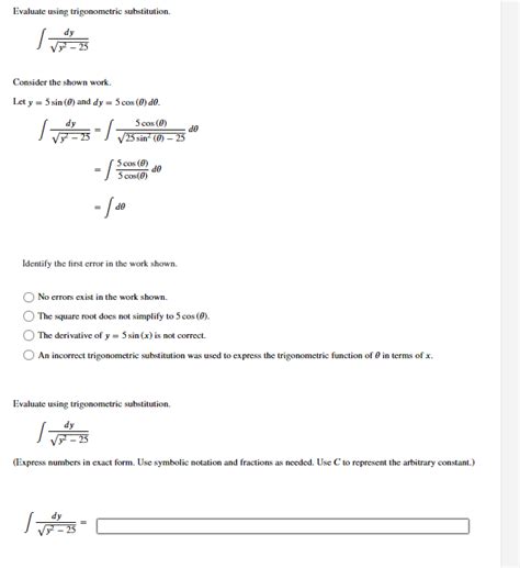 Solved Evaluate using trigonometric | Chegg.com