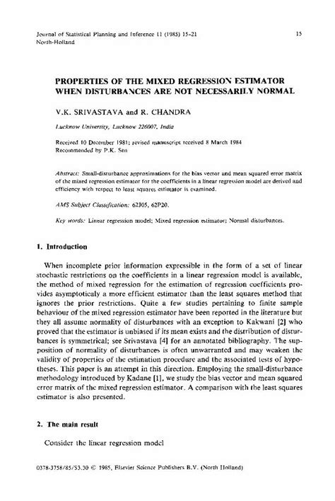 pdf properties of the mixed regression estimator when disturbances are not necessarily normal
