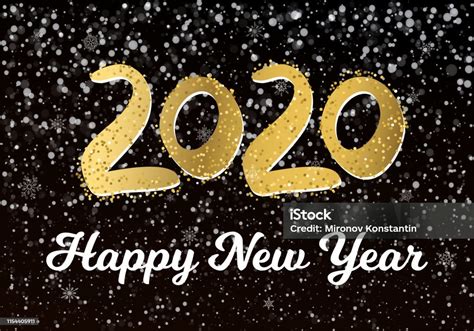 2020 년 새해 엽서 어두운 얼어 붙은 숫자 2020 스노우 드리프트 검은 배경에 플랫 스타일 디자인 벡터 일러스트레이션에