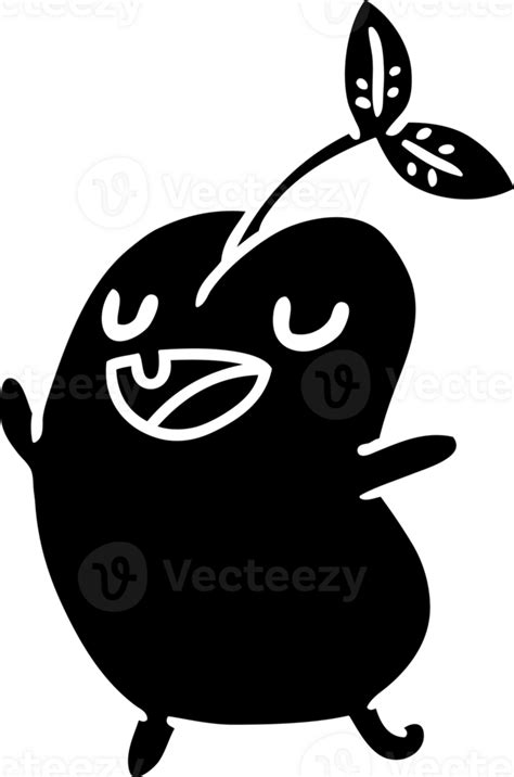 Line Drawing Illustration Kawaii Cute Sprouting Bean Solid Black Icon