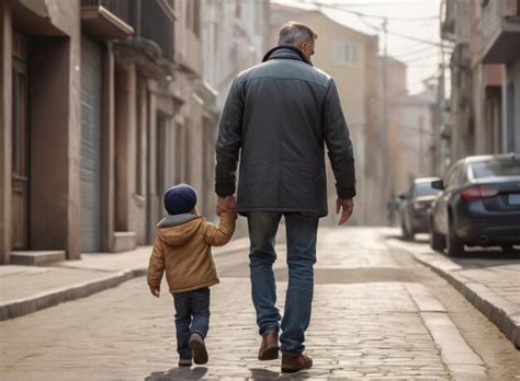 Father And Son Walking Hand In Hand On Fathers Day Premium AI Generated Image