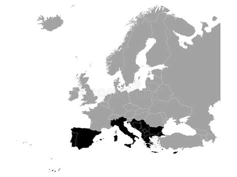 Black Map Of South Europe On Gray Europe Map Stock Vector