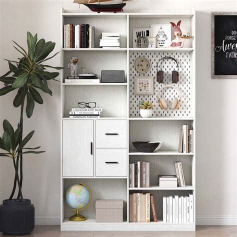 Latitude Run® Bookcase With Pegboard And Drawer 9 Cubby Display Book Shelves Wayfair