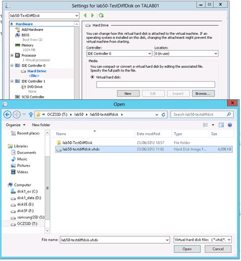 creating hyper v 3 differencing disks in server 2012 with gui and