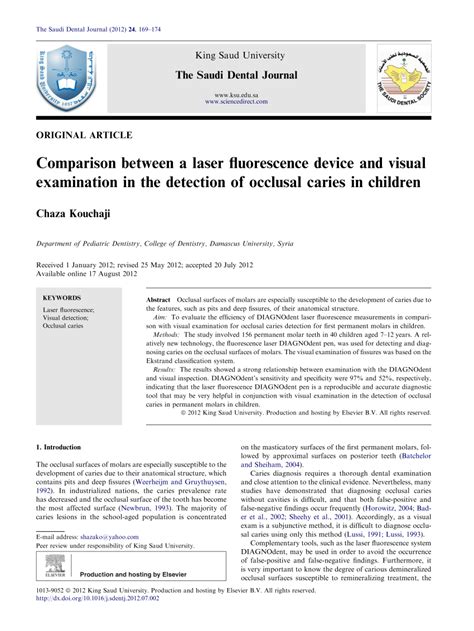 Pdf Comparison Between A Laser Fluorescence Device And Visual