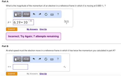 Solved What Is The Magnitude Of The Momentum Of An Electron