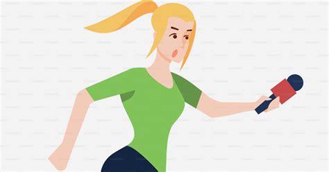 거리 저널리즘 세미 플랫 Rgb 컬러 벡터 그림입니다 매스 미디어 점령 마이크를 들고 있는 여성 기자는 흰색 배경에 만화 캐릭터를 격리했다 벡터 Unsplash의