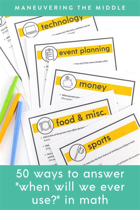 Planning Math Projects 50 Ways To Use Math In The Real World Freebie