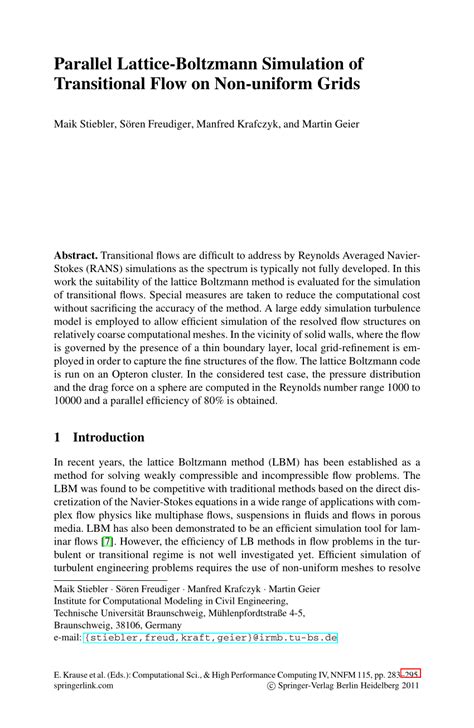 Pdf Parallel Lattice Boltzmann Simulation Of Transitional Flow On Non