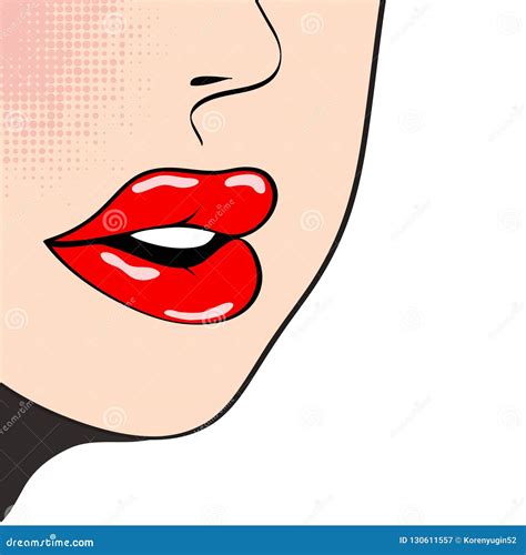 Close Up Woman`s Talking Red Lips On White Pop Art Retro Stock Vector