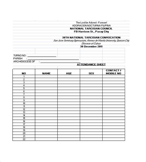 Attendance List Template Free List Templates