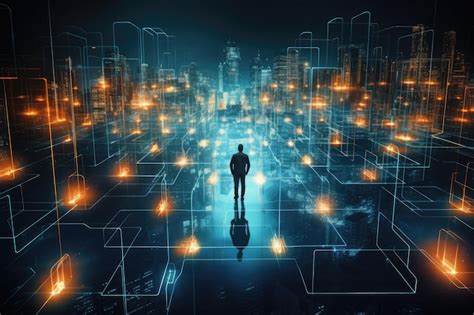 Premium Ai Image Shot Of Man Walking Data Center Database Data Storage Backup Cyber Security