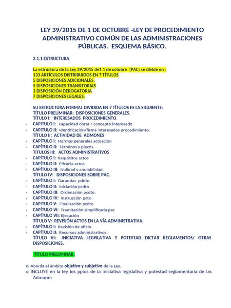 Ley De Procedimiento Administrativo ComÚn Esquema Pdf Regulación