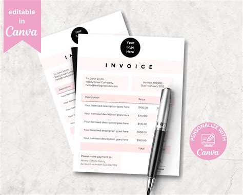 Invoice Template Printable Invoice Custom Order Forms Photography