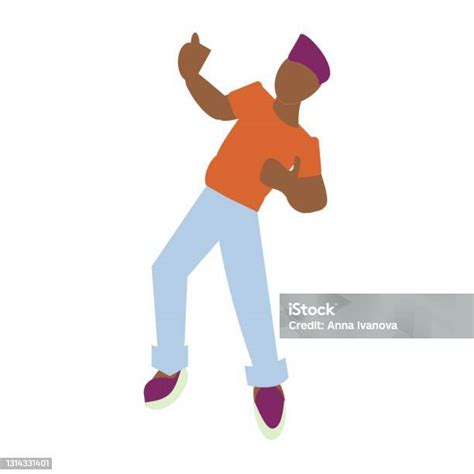 젊은 어두운 피부 남자 댄스 플랫 고립 된 벡터 일러스트 에 화이트 배경 공연에 대한 스톡 벡터 아트 및 기타 이미지 공연 긍정적인 감정 표현 남자 Istock
