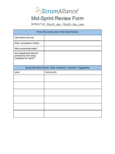 Mid Sprint Review Form Pdf