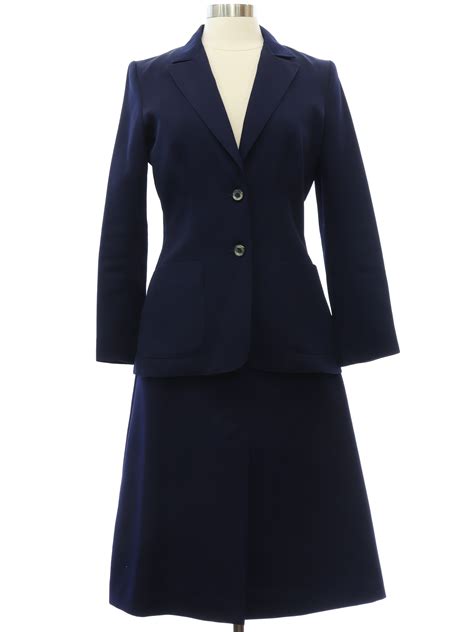 70s Suit Pantter 70s Pantter Womens Navy Blue Polyester Jacket And