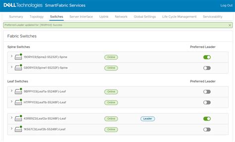 Set Spine Switches As Preferred Leaders Dell Technologies Smartfabric Esxi Brownfield