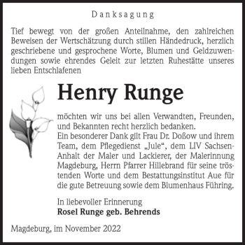 Traueranzeigen Von Henry Runge Abschied Nehmen De