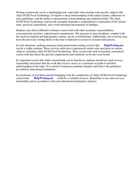 Aqa Gcse Food Technology Coursework Exemplar Pdf Facebook Linked In
