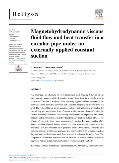 Pdf Magnetohydrodynamic Viscous Fluid Flow And Heat Transfer In A Circular Pipe Under An