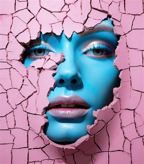 Premium AI Image Woman Face Emerging From The Wall And Bricks Canvas