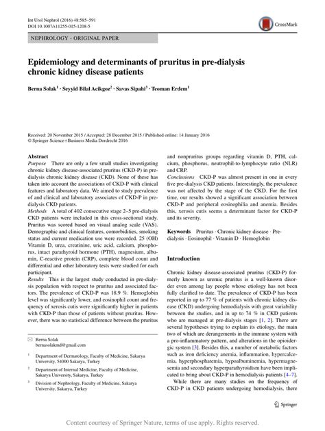 Epidemiology And Determinants Of Pruritus In Pre Dialysis Chronic