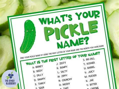 Whats Your Pickle Name Game With Name Tags And Sign Etsy In 2023