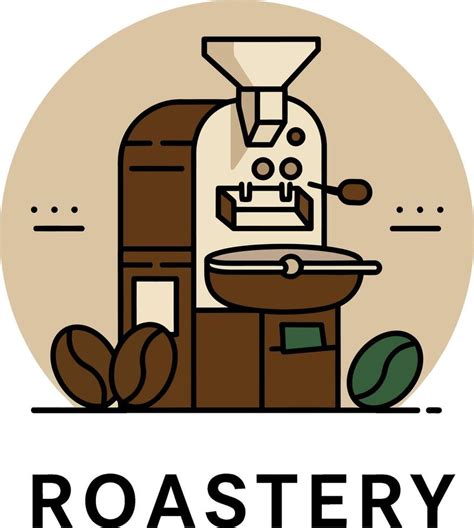 Coffee Roastery Logo Design With Roasting Machine And Coffee Beans In