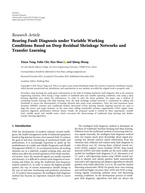 Pdf Bearing Fault Diagnosis Under Variable Working Conditions Based On Deep Residual Shrinkage