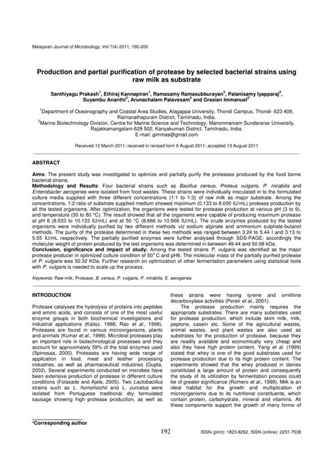 Pdf Production And Partial Purification Of Protease By Selected Bacterial Strains Using Raw