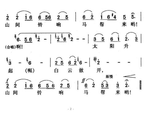 山间铃响马帮来 影片 山间铃响马帮来 主题歌 歌谱 简谱