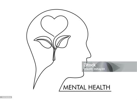 내부에 하트 모양의 꽃이 있는 인간의 머리의 연속적인 한 줄 정신 건강 개념 벡터 일러스트 레이 션 심리 치료 및 치료 세계