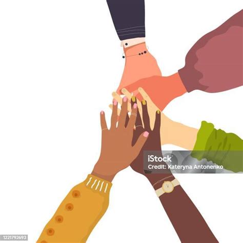 손을 함께 잡고 여성의 손이 함께 넣어 개념에 대한 스톡 벡터 아트 및 기타 이미지 개념 공동체 동업 Istock