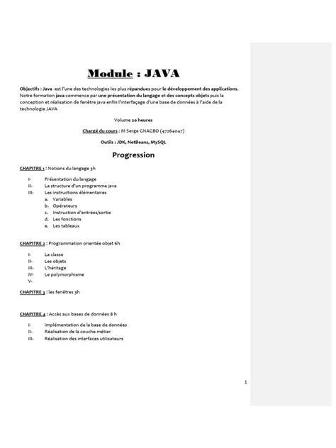 Cours Java Débutant Gratuit Pdf Pdf Java Langage De Programmation