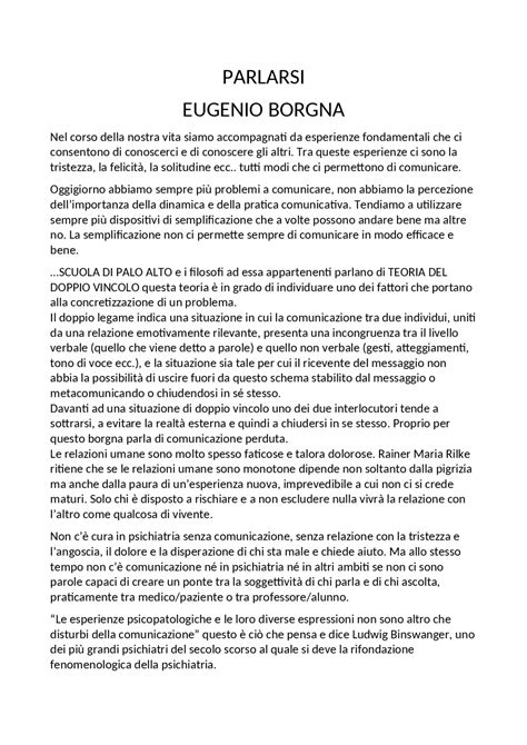 Riassunti E Appunti Di Parlarsi Eugenio Borgna Docsity