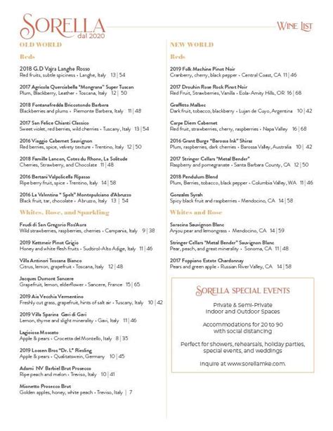 Menu At Sorella Restaurant Milwaukee