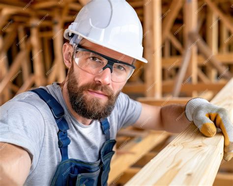 Skilled Carpenter Assembling Complex Wooden Framework Construction Site Building Construction