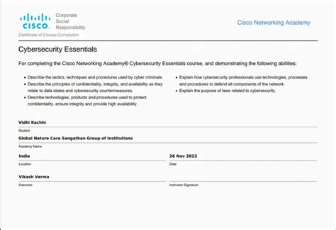 Vidhi Kachhi On Linkedin Cybersecurity Cisco Cisconetworkingacademy Completioncertificate