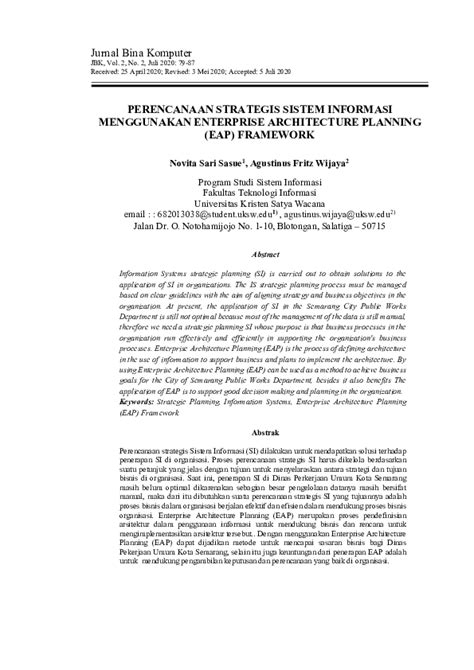 Pdf Perencanaan Strategis Sistem Informasi Menggunakan Enterprise Architecture Planning Eap