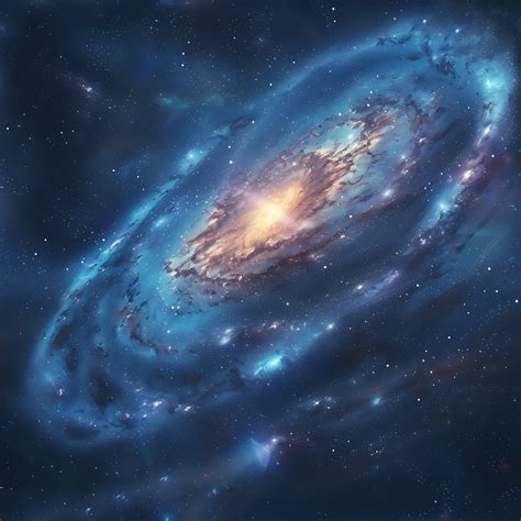 Space Featuring A Bright Core Galaxy With Radiant Blue And Gold Nebula