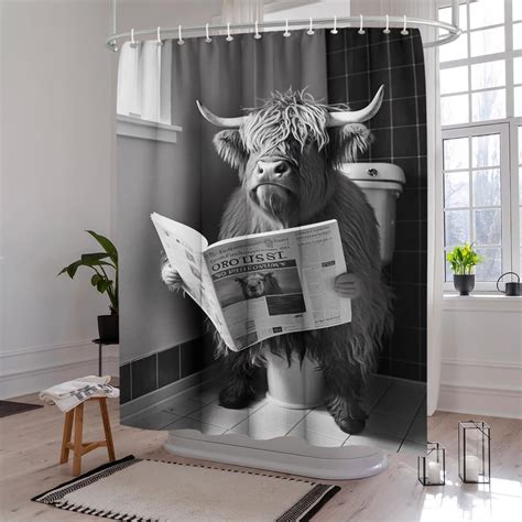 Farmhouse Highland Cow Shower Curtain 72 Wx72 L Funny Highland Cow