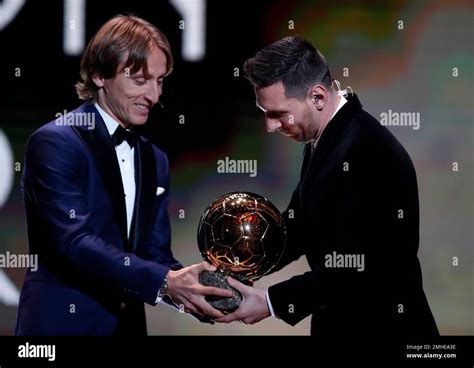 Barcelonas Soccer Player Lionel Messi Right Receives His Sixth