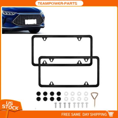 2× Black Stainless Steel Metal License Plate Frame Tag Cover With Screw Caps Us Ebay