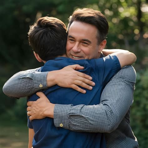 Foto De Un Padre Abrazando A Su Hijo Adolescente Imagen Premium