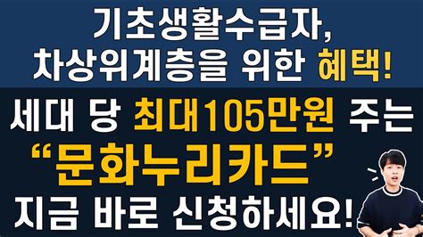 기초생활수급자 차상위계층에게 9만원을 세대당 105만원을 드리는 2020년 문화누리카드 꼭 신청하세요 Youtube