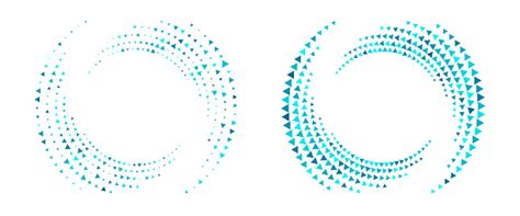 현대 추상적 배경 하프톤 삼각형은 원 형태로 되어 있습니다 라운드 로고 벡터 점선 프레임입니다 요소 또는 아이콘을 디자인합니다 가능성에 대한 스톡 벡터 아트 및 기타 이미지