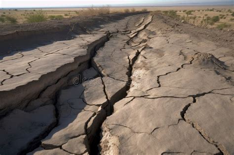 Fault Line With Visible Cracks In The Earth S Surface And Tension