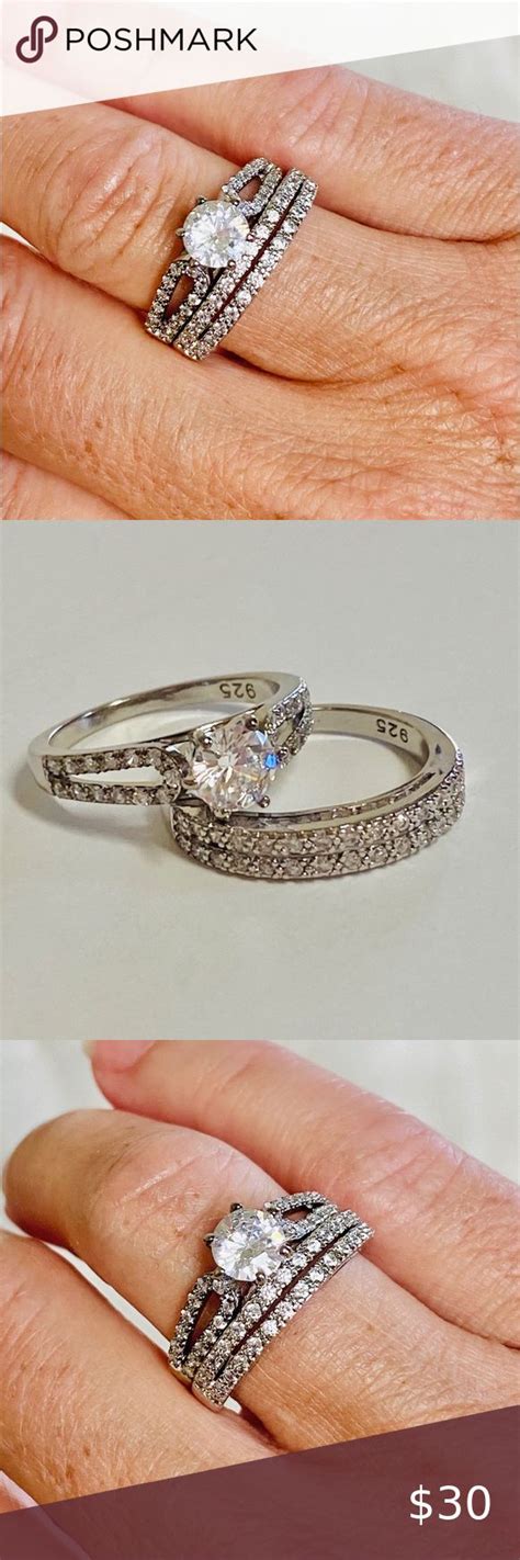 925 Sterling Silver Cz Two Piece Bridal Ring Set Bridal Ring Set
