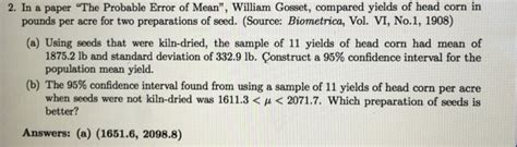 Solved In A Paper The Probable Error Of Mean William